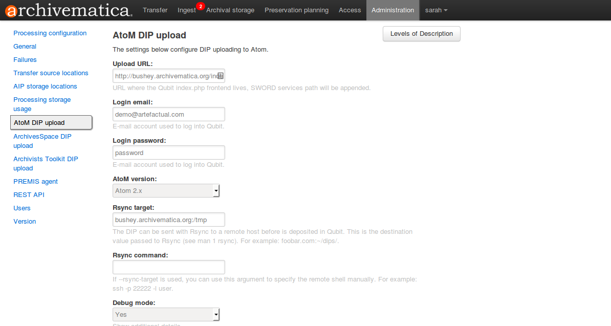 Dashboard administration tab | Documentación (Archivematica 1.6) | Archivematica: open-source ...